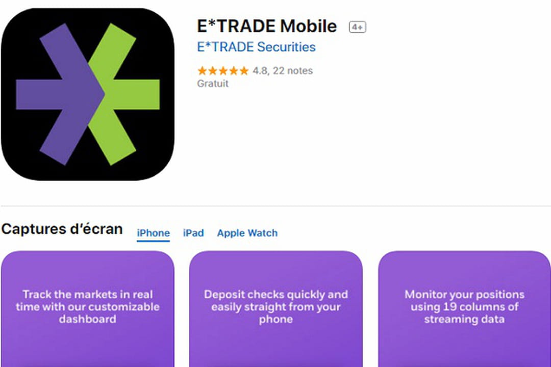 E*Trade Mobile, le tableau de bord du trader