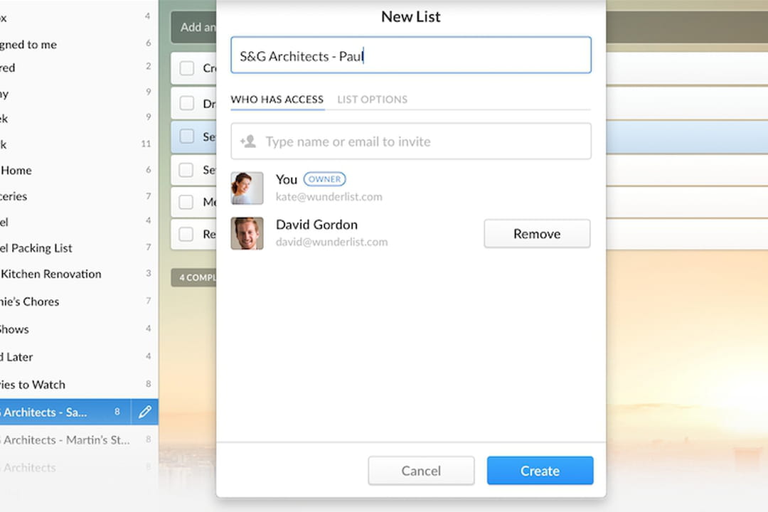 Wunderlist Pro, pour la gestion de projet