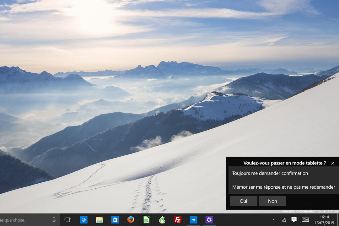 Le mode Continuum permet de basculer en configuration tablette ...