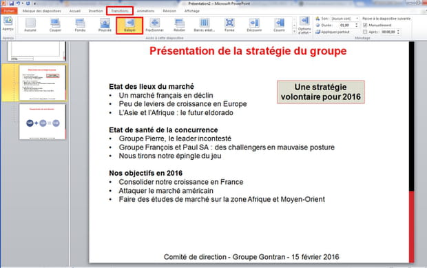 Installer des transitions entre chaque slide