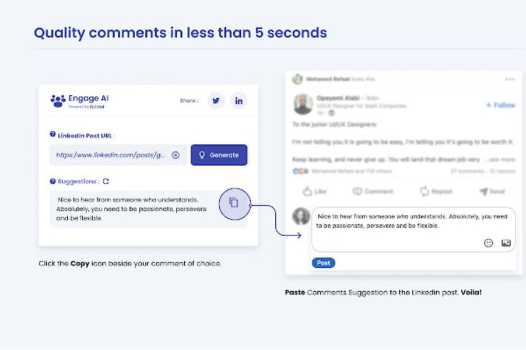 EngageAI pour répondre aux commentaires sur LinkedIn