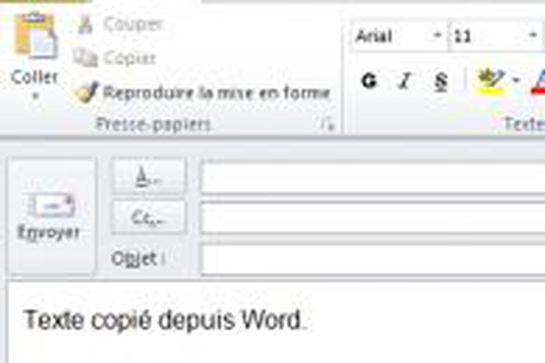 Ecrire un mail avec un texte copié